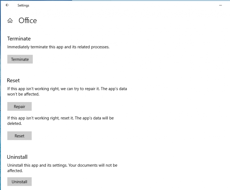 Microsoft Office not starting – Repairing Windows 10 Apps – FocalX Blog